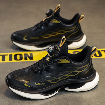 秋冬季新款皮面男鞋青少年旋转扣休闲跑步运动鞋厚底sports shoes