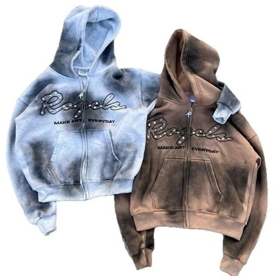 Retro Embroidered Sportswear Zipper Hoodie男女
