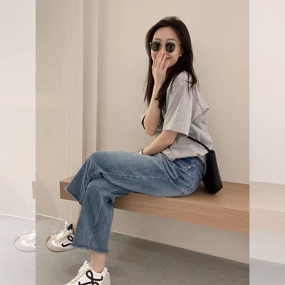 米奇印花短袖t恤阔腿裤小套装