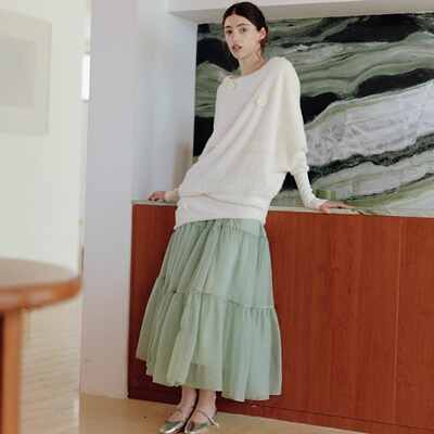 蓬蓬纱拼接长半裙秋日氛围感