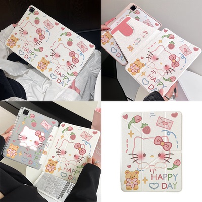 超创意适用iPad11A16平板保护套第10代书本式Pro11/12.9笔槽720旋转9代10.2寸Air45表情小猫mini67透明y折9.7