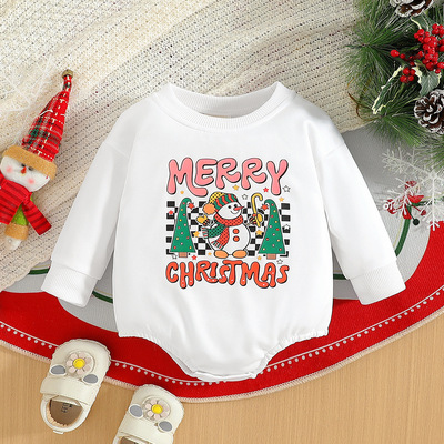 跨境童装圣诞节婴儿秋装连体衣新款宝宝长袖字母哈衣婴童包屁衣