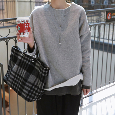 薄绒圆领套头打底衫保暖长袖卫衣