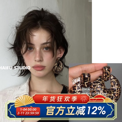 欧美野性辣妹几何豹纹金属耳环