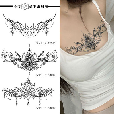 性感花胸草本纹身贴防水女持久蝴