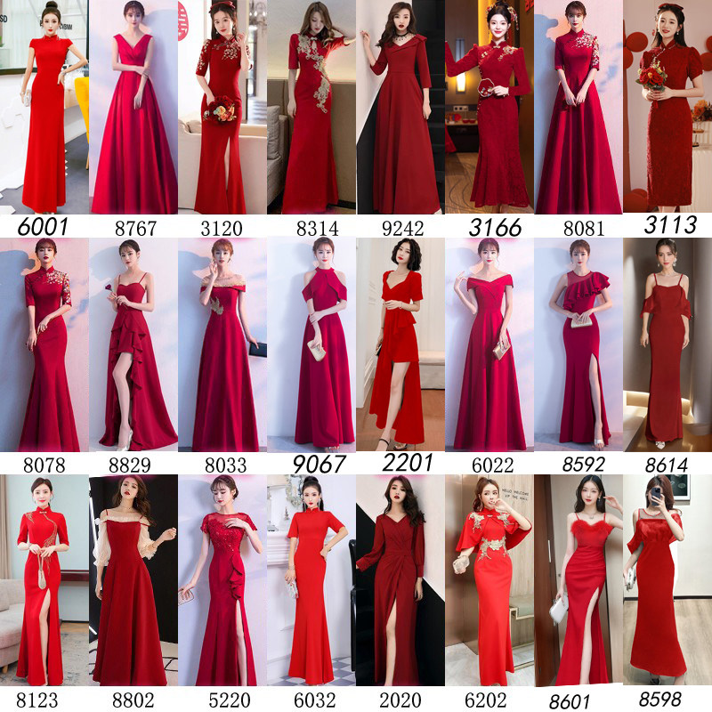 大红色合唱表演礼服女中国风高端走秀旗袍颁奖开业礼仪迎宾连衣裙