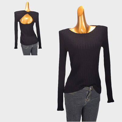 针织套头圆领扭结露背内搭上衣女