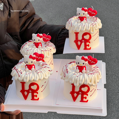 2026情人节蛋糕装饰爱心kt猫摆件214情侣告白love亚克力蜡烛插件