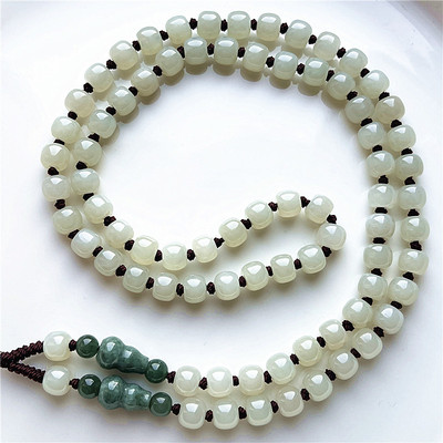 和田玉项链白玉珠链挂绳玉链子吊坠男款男女款高端绿色翡翠民族风