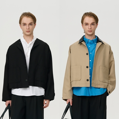 HOPECONCEPT时髦收藏家 老钱风撞色编织皮领设计感夹克外套#25069