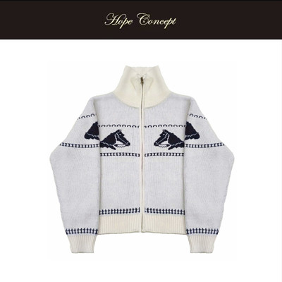 25539#HOPECONCEPT招财小马限定系列费尔岛提花拉夫老钱加厚毛衣