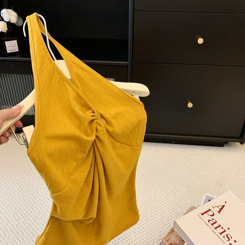 纯欲V领肌理感扭结挂脖吊带背心女2026年新款无袖气质上衣56168