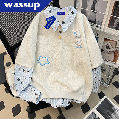 免费试穿~翻领Polo卫衣假两件男