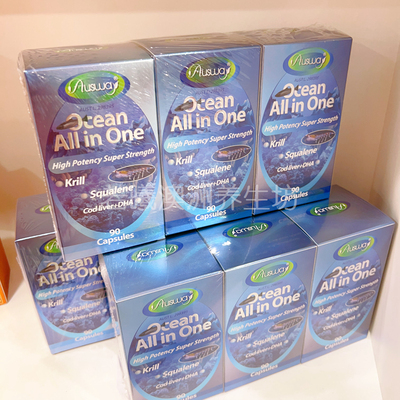 澳洲原装进口Ausway四合一角鲨烯胶囊磷虾油+鲨烯+DHA90s