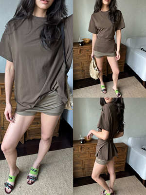 WEEEECHAN 宋妍霏cc同款沙漏T恤宽松两穿收腰舒适沙漏tee圆领上衣