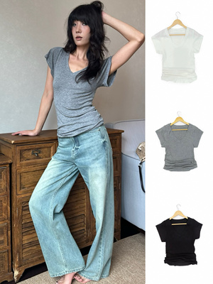 现货WEEEECHAN次日早晨 堆叠中长款三色经典基础款v领t恤可短裙