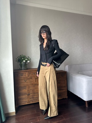 现货 还原 WEEEECHAN次日早晨  叠褶宽边可束口阔型西装长裤