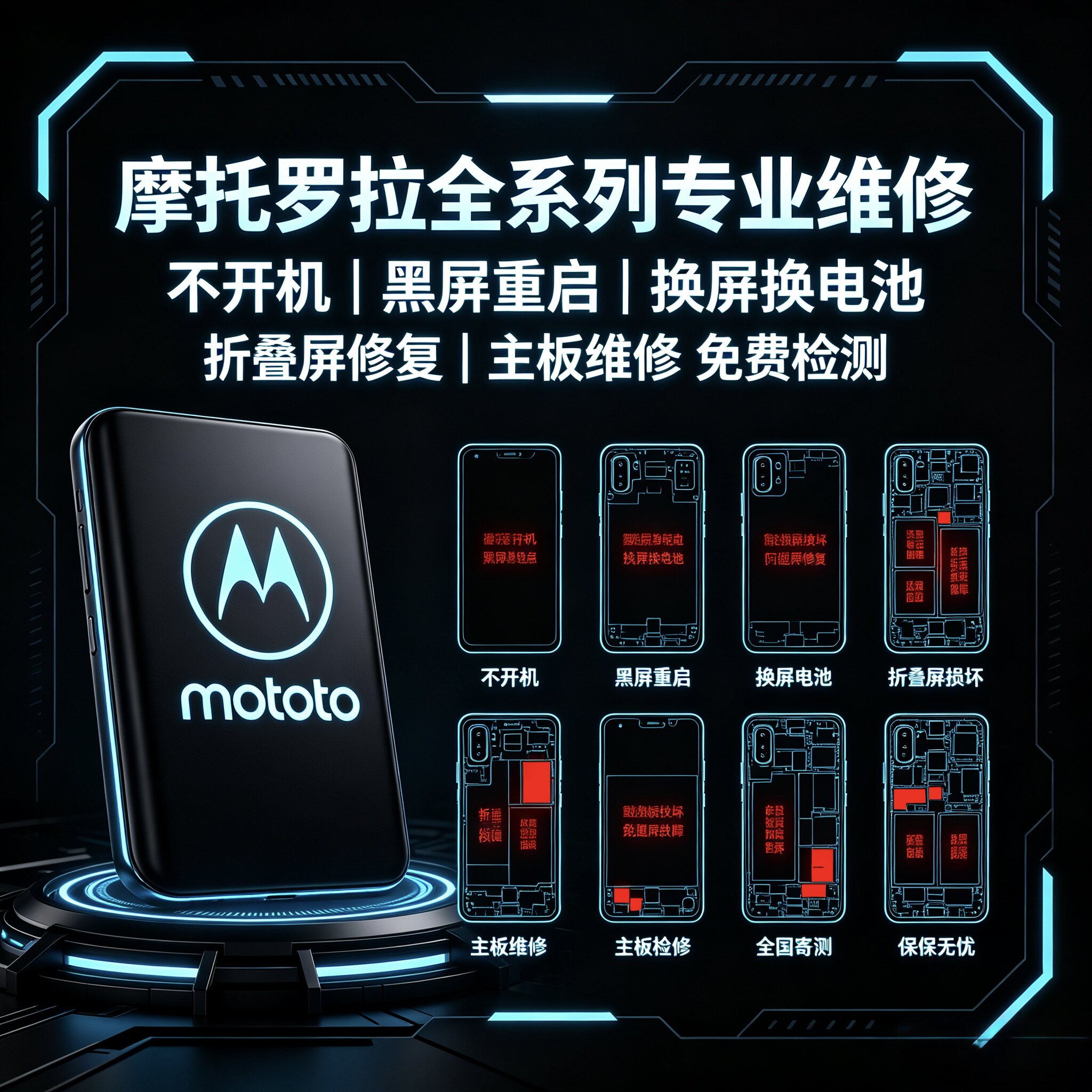 专业摩托罗拉全系列手机维修进水重摔主板芯片级修复全国寄修