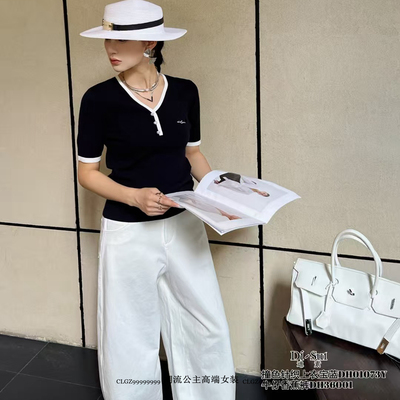 拼色V领气质针织衫上衣