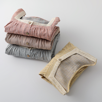 法式方领蕾丝波纹点点睡裙女纯棉纱薄款夏季宽松家居连衣裙可外穿