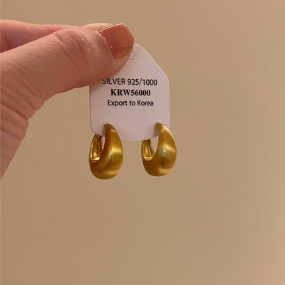 中古金色拉丝C型几何耳环女ins风