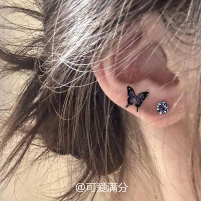 S925银森系闪钻幻彩蝴蝶耳钉精致