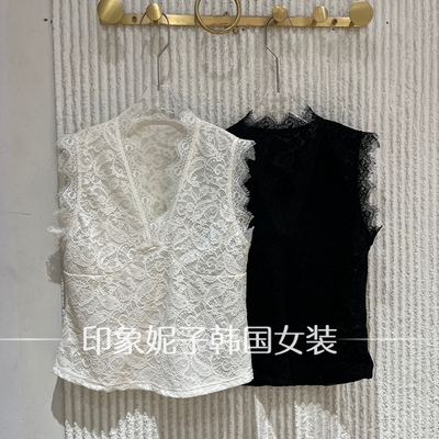 欧洲站夏新款V领显瘦蕾丝无袖