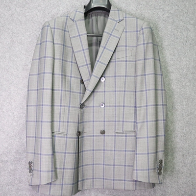 蓝豹/男士灰色格纹款套装西服 bespoke系列 双排扣 羊毛175 96Y