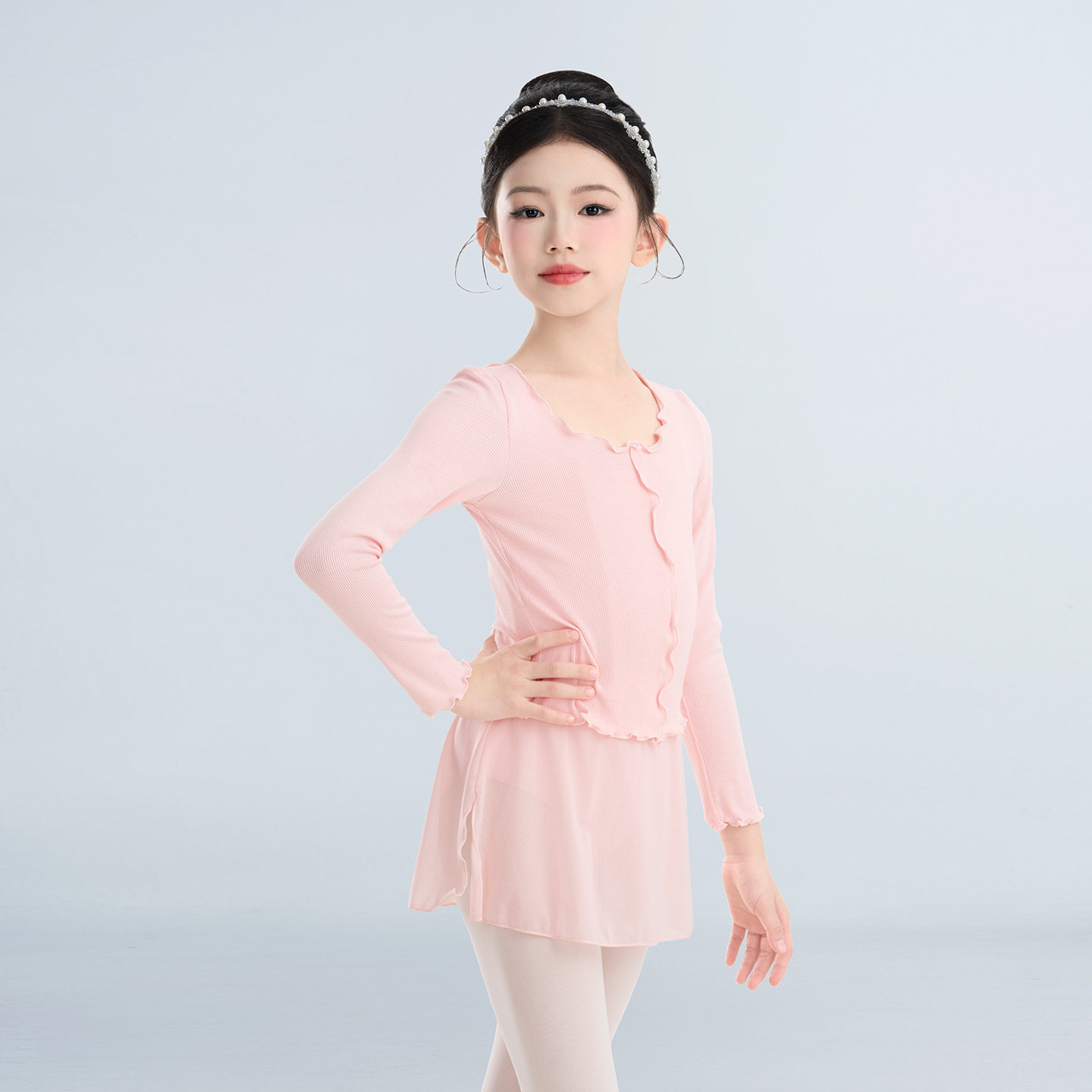 秋冬新品儿童舞蹈服女芭蕾舞服荷叶木耳边长袖古典舞练功服上衣