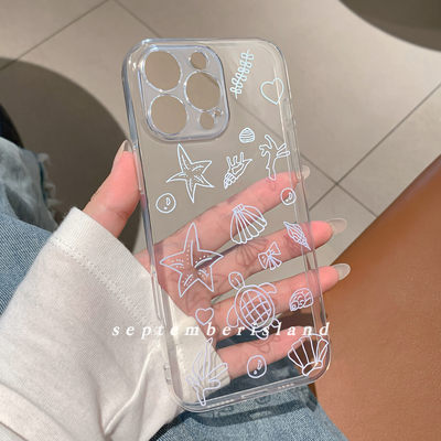 17promax九月岛屿ins夏日蓝色海洋适用苹果16promax手机壳15pro全包14透明防摔15promax软壳13pro透明简约tpu