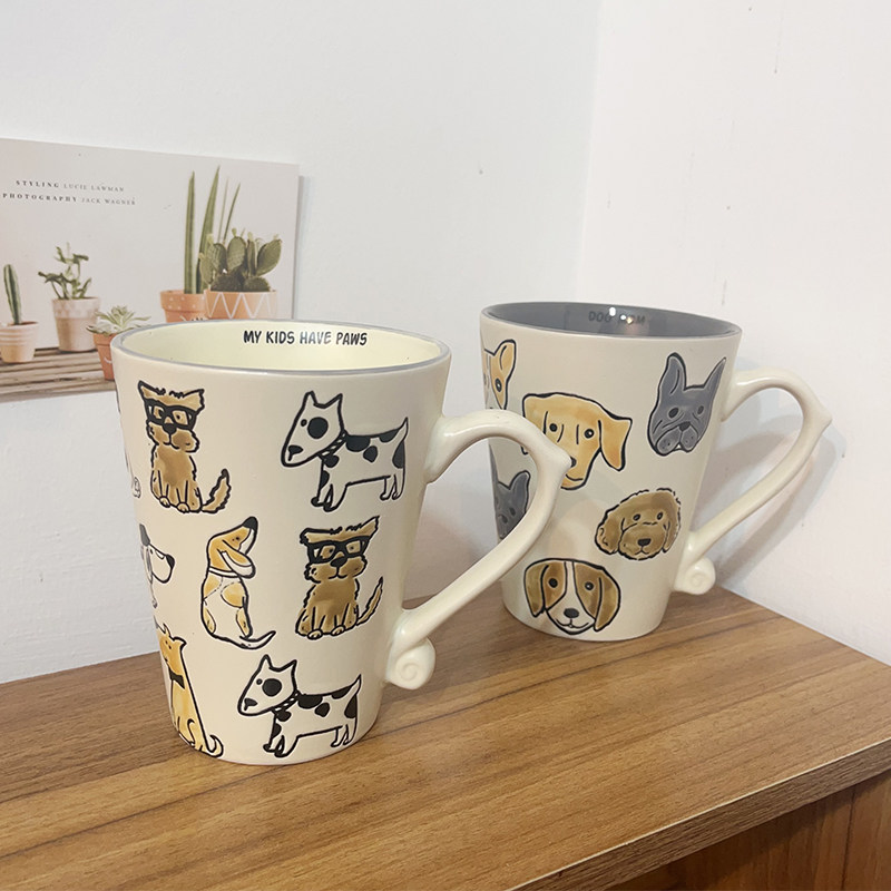 韩式釉下彩亲子款马克杯可爱狗早餐杯子下午茶喝水杯牛奶杯大容量