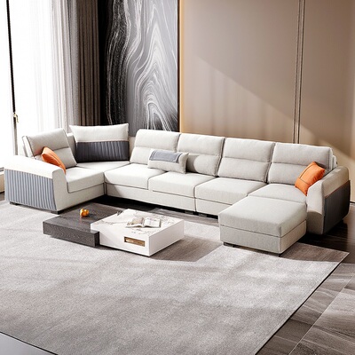 双虎布艺沙发客厅简约现代U型大小户型棉麻直排转角贵妃沙发23818