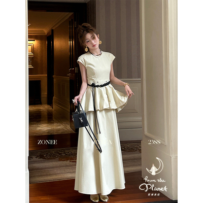 ZONEE 大小姐的庄园聚会 原创设计法式复古休闲感米色连衣裙