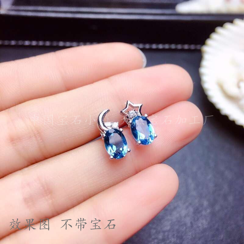 s925纯银椭圆3*4 4*5 5*6 6*7mm耳钉空托镶钳翡翠蛋面晶石简约_虎窝淘