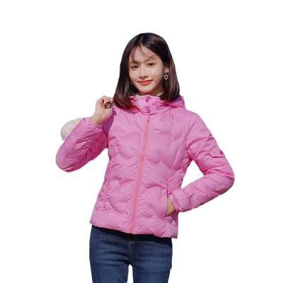 白鸭绒连帽羽绒服女轻薄短外套