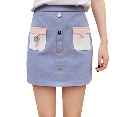 夏季新品直身撞色绣花休闲牛仔裙