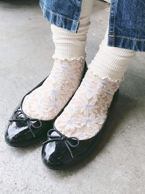 现货靴下屋日本仙女透明花卉短袜