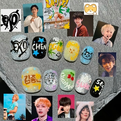 EXO应援穿戴甲卡通涂鸦