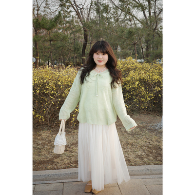Vaee大码女装春季新款温柔风杏色网纱半身裙气质通勤百搭仙女长裙