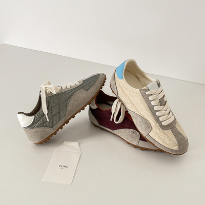 Lismo~复古拼接真皮德训鞋女超火内增高运动休闲鞋百搭透气阿甘鞋