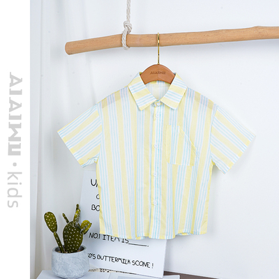 艾艾屋男童上衣2025夏季新品小童短袖衬衣儿童条纹上衣外套YOSD91