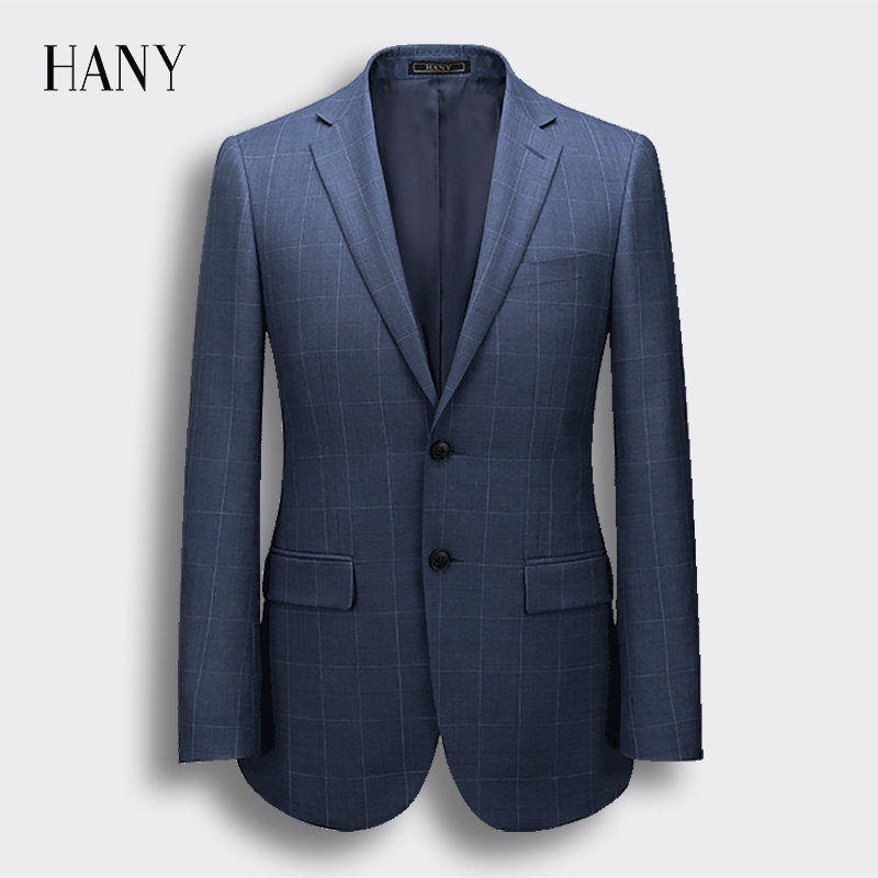 【断码清仓】HANY汉尼羊毛桑蚕丝西装上衣男商务正装格纹西服外套