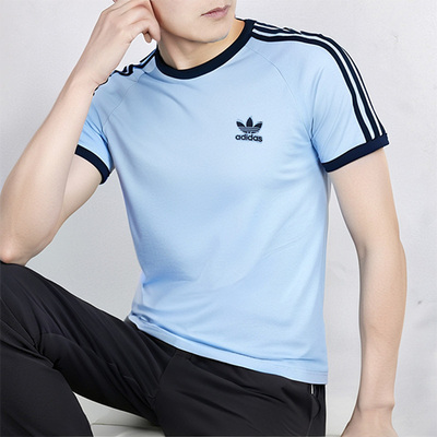 adidas阿迪达斯男短袖T恤2025夏新款三叶草运动服跑步透气JN7018
