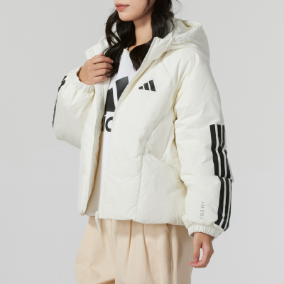 阿迪达斯女款羽绒服秋季新款运动休闲短款白色鸭绒外套JG3865