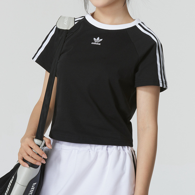 阿迪达斯三叶草短袖T恤女装夏季新款宽松短款休闲上衣JC8703
