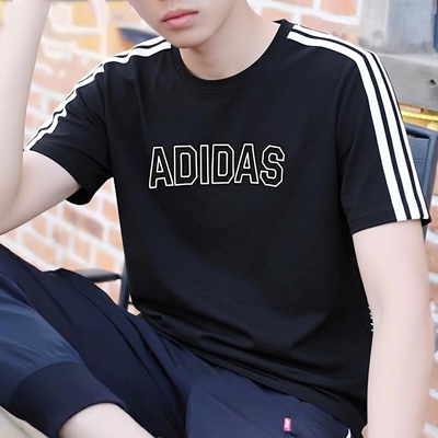adidas阿迪达斯男子ST SPORTS TEE休闲短袖T恤三条纹运动服KB9135
