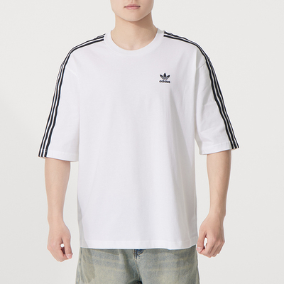 阿迪达斯 三叶草男装短袖白T恤2025夏新款跑步透气运动服IZ2474