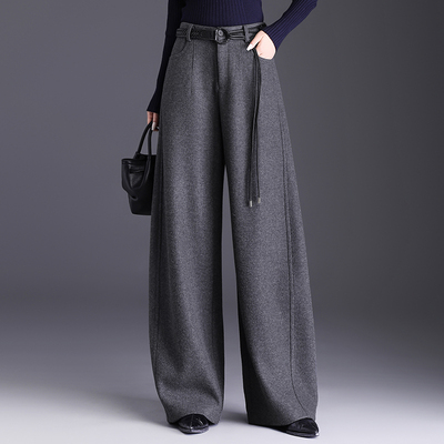 极简风高腰绵羊毛垂感阔腿裤女