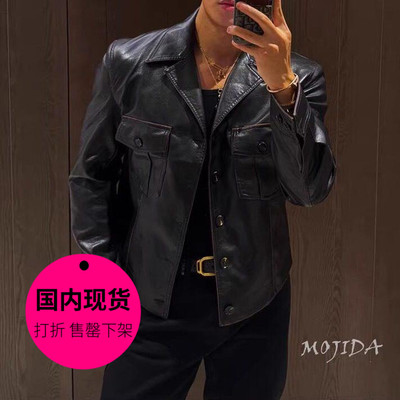 【特价现货】韩国东大门男装高级西服领短款机车PU皮衣外套JK4147