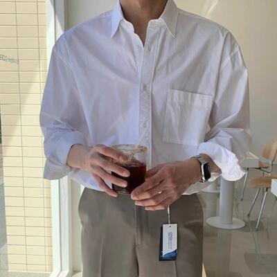 魔吉达韩国男装高档品牌纯棉设计师休闲商务宽松长袖衬衫男SH1936